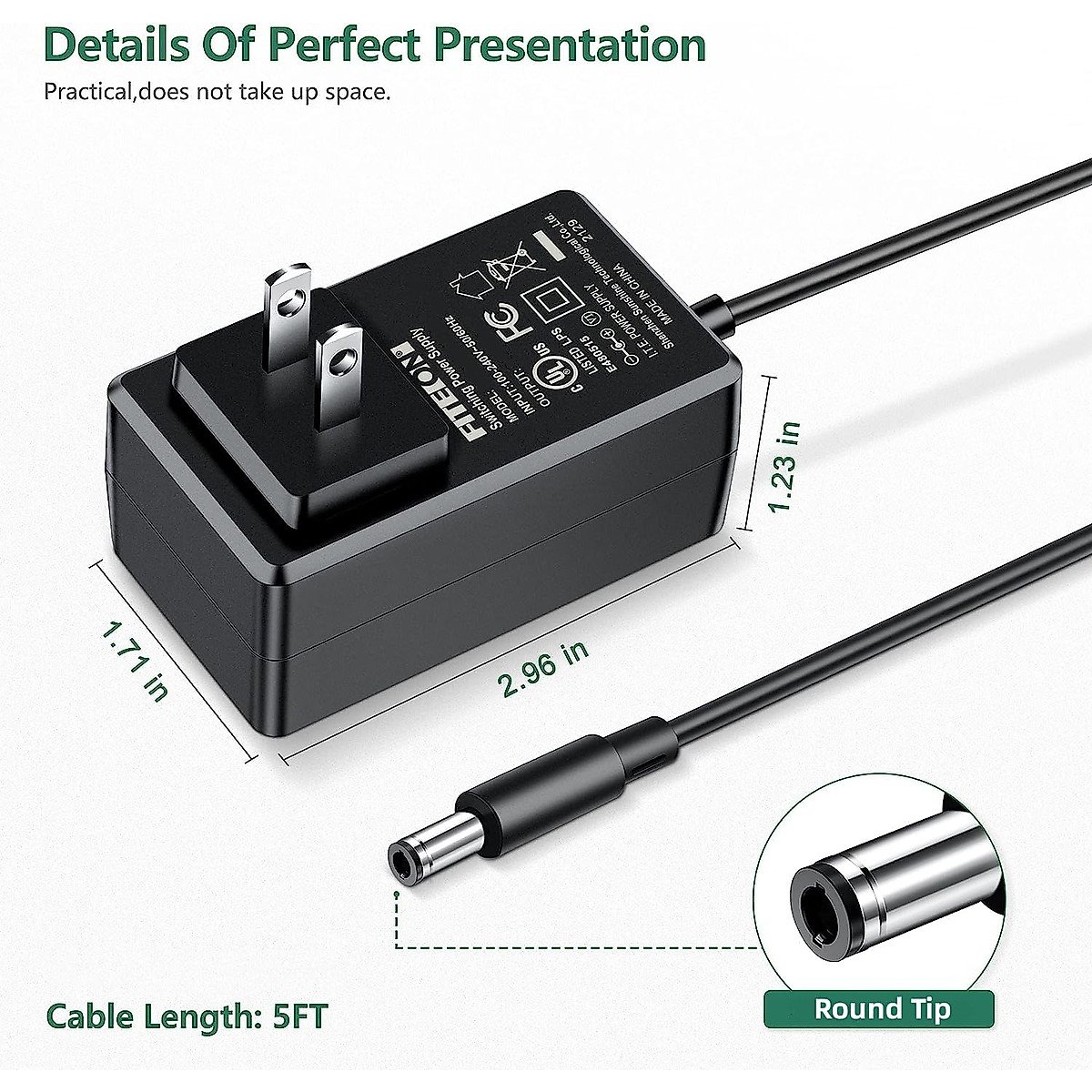 12V 1A Power Adapter Input 100V-240V, Output 12V 12W US Plug 5.5 * 2.5mm Voltage DC Power Supply for Cat Litter Box, etc.