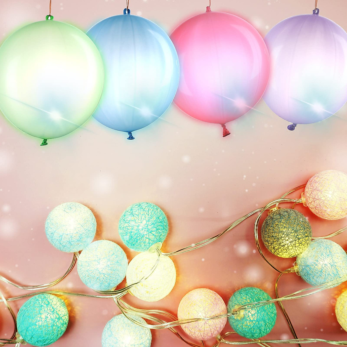 60 Pcs Light up Punch Balloons with Multicolor LED Light, Glow in The Dark Party Favors Light up Punching Balloons with Rubber Band Handle for Halloween Wedding Birthday Spring Party Supplies