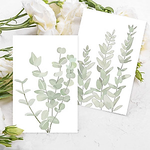 JarThenaAMCS 36 Pack Greenery Greeting Cards Watercolor Green Eucalyptus Leaves Note Cards with Envelopes Stickers Bulk Spring Summer Blank Cards for Birthday Wedding Baby Shower Bridal Shower