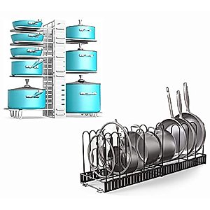 Vdomus Extensible Pot Rack Organizer with 4 DIY Methods Black & Adjustable 3 DIY Methods Pots and Pans Shelf
