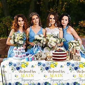 TEMYAXU 3Pieces She Found Her Main Squeeze Bridal Shower Tablecloth, 43 * 71Inch She Found Her Main Squeeze Lemon Tablecloth Lemon Bridal Shower Decorations for Lemon Bridal Shower Weddings Party