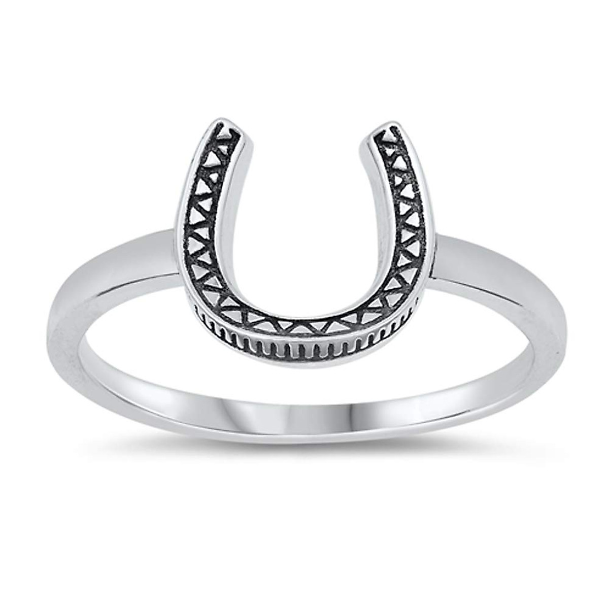 Unique Aztec Style Grooved Horseshoe Ring New .925 Sterling Silver Band Size 10