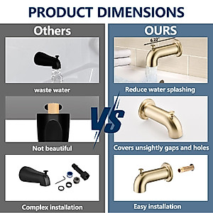 Sperwoesy Slip-On Tub Spout with Diverter Long for Bathtub Spout, Fit for 1/2 Inch Slip Pipe, Brushed Gold