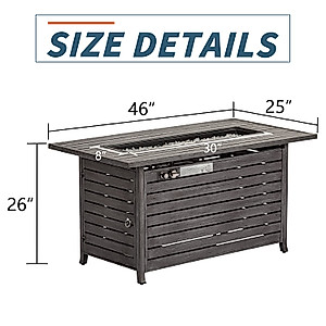 HOMPUS Outdoor Propane Fire Pit, 46-inch x 25-inch Rectangle 40,000 BTU Auto-Ignition Propane Fire Pit Table w White fire Glass and Rain Cover for Outside Leisure Party