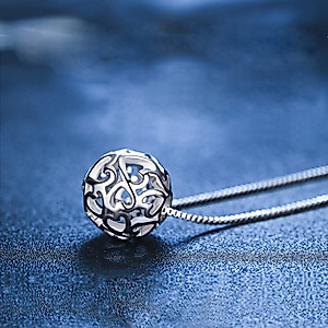 H&Beautimer 925 Sterling Silver Italian Handmade Box Chain Necklace for Women - Minimalist Ball Pendant Necklace 18'' - Charm Jewelry-Birthday Gift (Hollow Style)