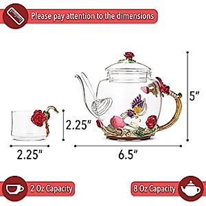BTaT- Small Glass Tea Set, 2 Fancy Cups, Tea Pot Glass, Tea Kettle Set, Tea Pot, Glass Teapot, Tea Set for Adults, Glass Tea Kettle, Glass Tea Cup, Pretty Tea Cup, Teapot, Fancy Tea Cup, Fancy Tea Set