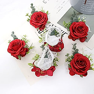 Set of 6 Rose Corsage Wristlet Artificial Flowers Wrist Corsage Bride Bridesmaid Hand Flowers for Wedding Shower Party Prom Decorations