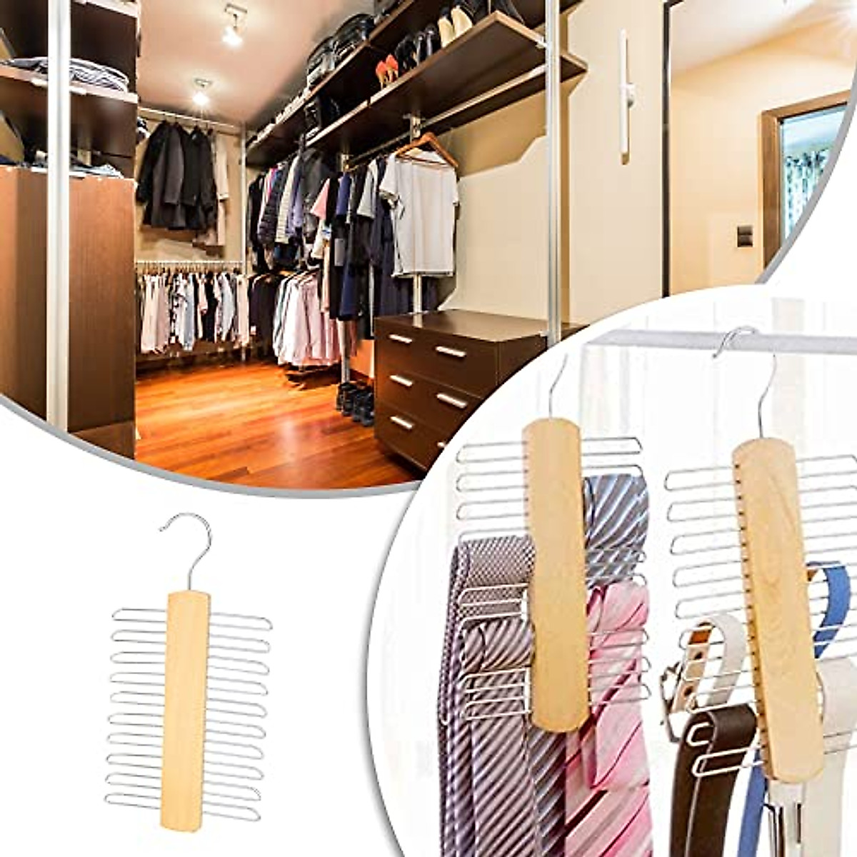Tie Hanger Wooden Tie Rack Rotable Tie Holder for Home Office Dormitory Hotel Clothing Store