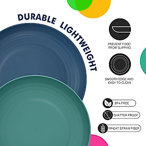 Homienly 10 inch Deep Dinner Plates Set of 8 Alternative for Plastic Plates Microwave and Dishwasher Safe Wheat Straw Plates for Kitchen Unbreakable Kids Plates with 4 Colors (Classic Bright)