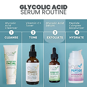 Eva Naturals Glycolic Acid Serum - Anti-Aging Vitamin C & Hyaluronic Acid Skin Brightening Formula Helps To Minimize & Exfoliate Pores, Reduce Fine Lines, Wrinkles, Acne Scarring & Breakouts - 1 Oz