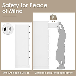 HOSTACK White 6 Drawer Dresser for Bedroom, 52" Tall Dresser & Chest of Drawers, 29" W Wood Dresser Drawer Chest, Modern Vertical Dresser Storage Cabinet for Living Room, Entryway, Hallway