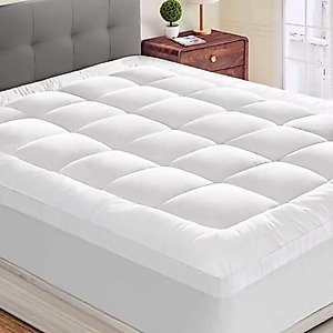 SLEEPAURA 5 Inch Thick Waterproof Mattress Topper - 3D Air Fabric – Noiseless, Breathable, Washable, Cooling Mattress Topper Elastic Fits up 8'' to 21'' Depth - White Bed Cover 60"x80" (Queen)