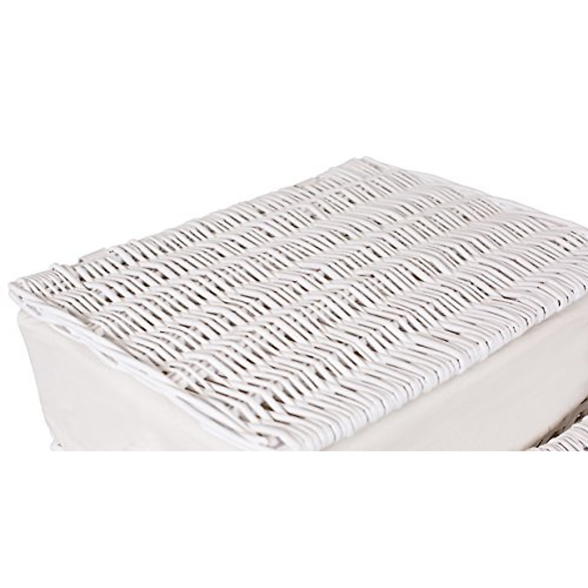 BIRDROCK HOME Woven Willow Baskets with Liner for Storage and Laundry - Set of 5 - Rectangular Hamper Bins with Lids - Decorative Wooden Wicker Basket for Organizing Blankets - Baby Organizer - White