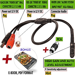 USA Sales Group Tiny RCA Outdoor Security CCTV Microphone for IP, NVR, TV, DVR Surveillance Cameras, Audio Mic Clear Sound with High Sensitive Adjustment Preamp Amplified Pickup Device Kit (1 Pack)