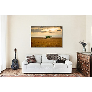 Farm Canvas Wall Art (Ready to Hang) Gallery Wrap of Combine Cutting Wheat as Rain Starts to Fall in Colorado Harvest Photography Farmhouse Decor (.75, 8" x 10")