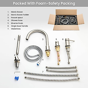 KIBI Circular Single Handle Roman Tub Faucet with Hand Shower Deck Mounted Bathtub Faucet Set with Diverter (Brushed Nickel) (KTF3101)