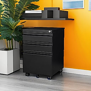 SISESOL 3 Drawer Mobile File Cabinet with Lock,Black Under Desk File Cabinets with Wheels,Rolling Metal Filing Cabinet for Home Office,Fit Legal/Letter/a4 File,Fully Assembled Except Casters