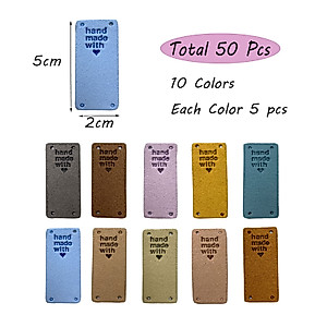 WiYould 50 Pcs PU Leather Label Handmade Sew on Tag Label Faux Leather Handmade Embossed Tag Embellishment Crochet Knit DIY Jeans Bags Shoes Hat Apparel Accessories(Love, 10c)