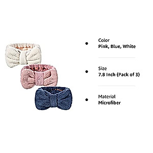 3 Pieces Towel Headbands for Women Makeup Headband for Washing Face Makeup Spa Headband, Microfiber Bowtie Shower Headband for Women(Pink, Blue, White)