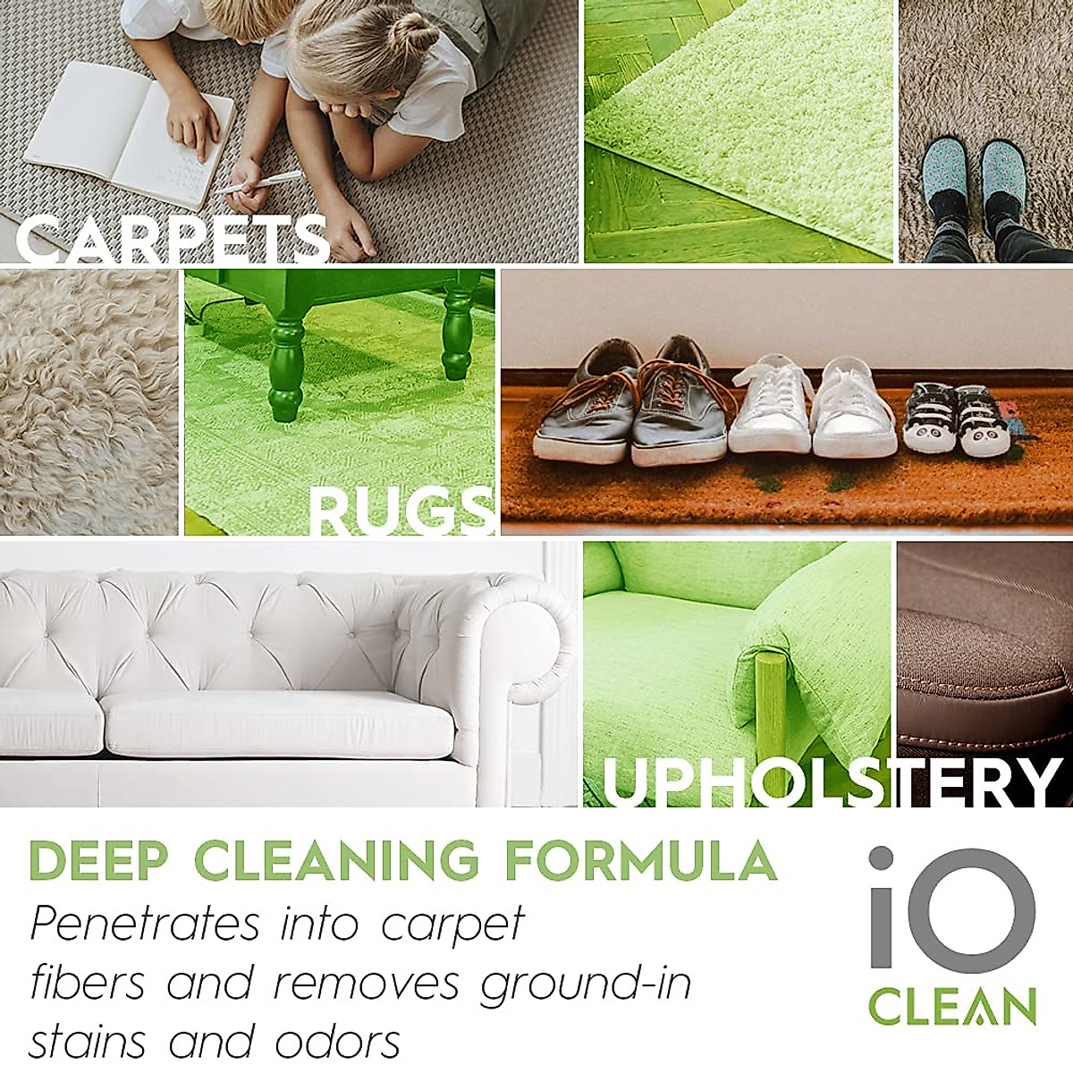 iO CLEAN Concentrate Carpet Cleaner Shampoo (33.8 FL OZ) – Deep Cleaner & Deodorizer – Alone or Machine Use – Stain Remover and Odour Eliminator – For Carpets Rugs and Upholstery