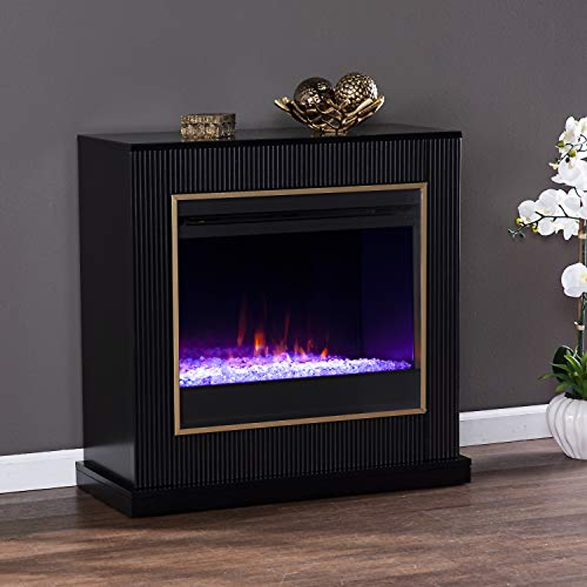 SEI Furniture Crittenly Color Changing Electric Fireplace, Black/Gold