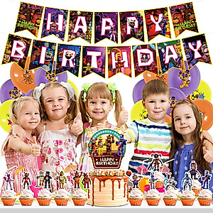 Freddy's Birthday Party Decorations, 5 Nights Decorations include Banner,Cake Toppers, Balloons for Kids Baby Shower Birthday Party Supplies (Purple)
