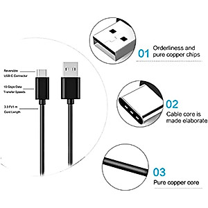 Replacement USB-C Charger Charging Cable Cord for TOZO T12 NC9 T10 T9 NC7 NC2 G1 A1 A2 Mini A3 X1 T12 Pro W1 W3 W8 PA1 PB2 PB3 Crystal Buds Wireless Earbuds & More USB-C Earbuds/Headphones (5ft Black)
