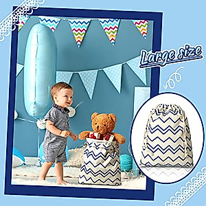 Dunzy 2 Pack Drawstring Gift Bags Large Ivory and Blue Stripe Fabric Gift Bags Reusable Canvas Gift Bags for Father's Day Birthdays Holiday, 15.8 x 19.7 Inch, 11.8 x 15.8 Inch