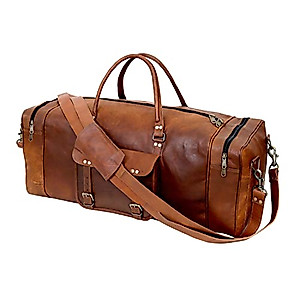 Cuero Leather Duffle Bag for Men & Women, Overnight Weekender Garment Duffel Bags for Travel with Free Toiletry Bag, Carry On Mens Weekend Bag for Traveling, Gym, Sports - 28 Inch, Brown