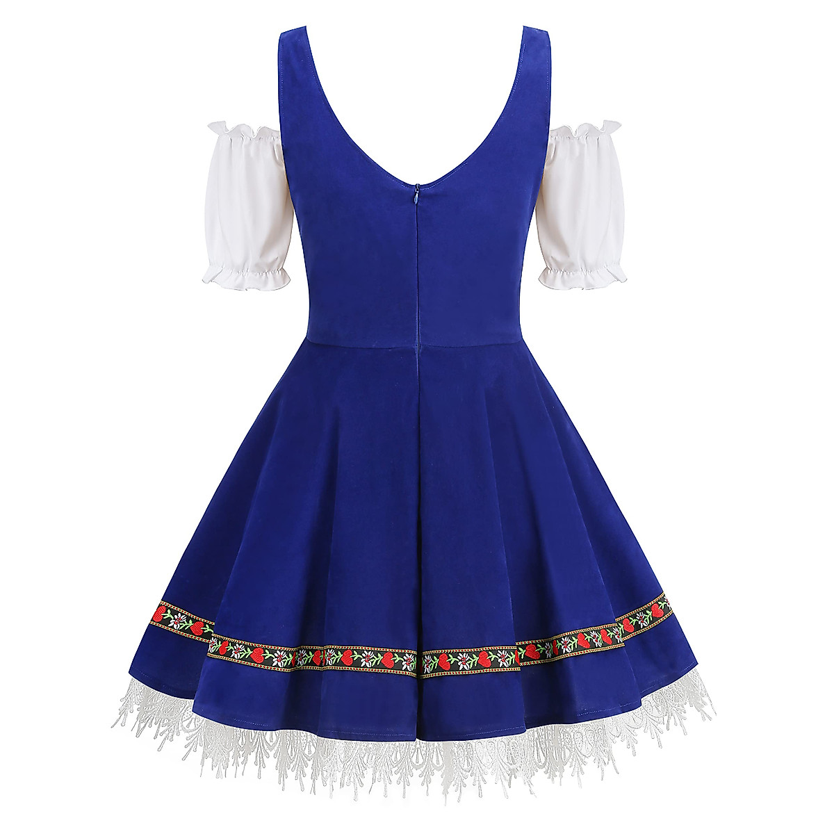 Colorful House Women's Oktoberfest Costume Adult Off-Shoulder Beer Maid Costume for Bavarian Carnival(Blue, Large)