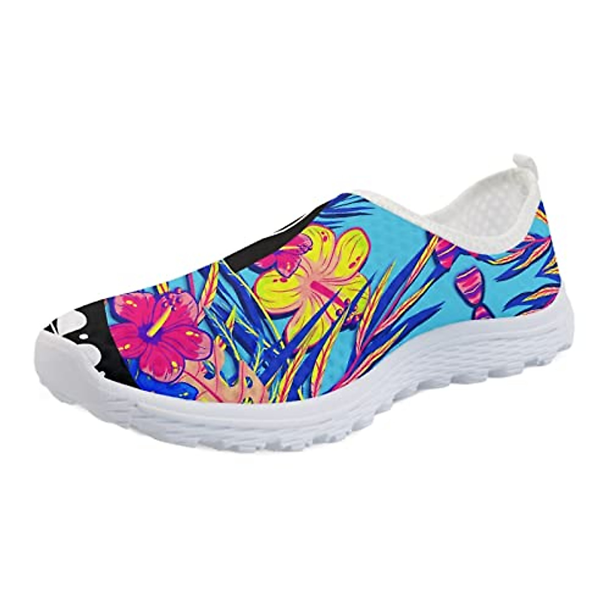 Summer Aesthetic Floral Shoes for Women Slip Resistant Athletic Shoes Without Laces for Youth Running Shoes Work Travel Lightweight Breathable Slip On Sneakers with Arch Support Mesh Slip On Shoes