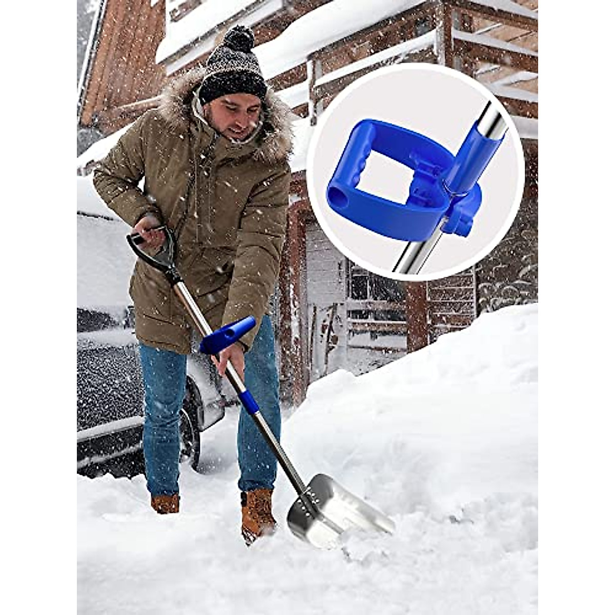 Garden Shovel Handle Attachment, Labor Saving Tool Handle Grip for Back Saver, Work with Garden Shovels, Snow Shovels, Rakes, D Grip Ergonomic Handle Replacement, Blue