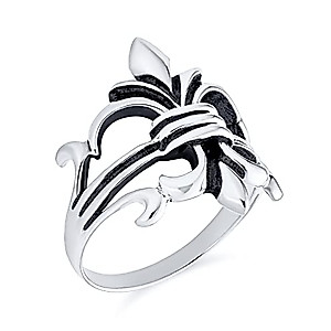 Bling Jewelry Antique Style Religious Fleur De Lis Ring For Women For Men Oxidized .925 Sterling Silver