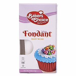 White Fondant Icing - 4 oz. - Ready to Use Cake Decorating Frosting - Easy To Roll, Moldable, Kosher, Dairy Free, and Nut Free - White Fondant For Cakes Cupcakes and Cookies - By Baker’s Choice