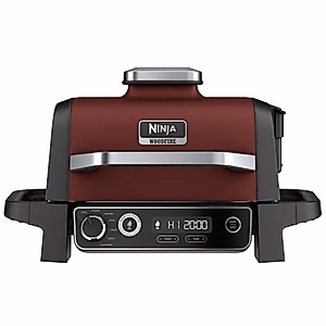 Ninja OG701 Woodfire Outdoor Grill & Smoker, 7-in-1 Master Grill, BBQ Smoker, Air Fryer plus Bake, Roast, Dehydrate, & Broil, uses Woodfire Pellets(1 Pack Included), Portable, Electric, Red (Renewed)