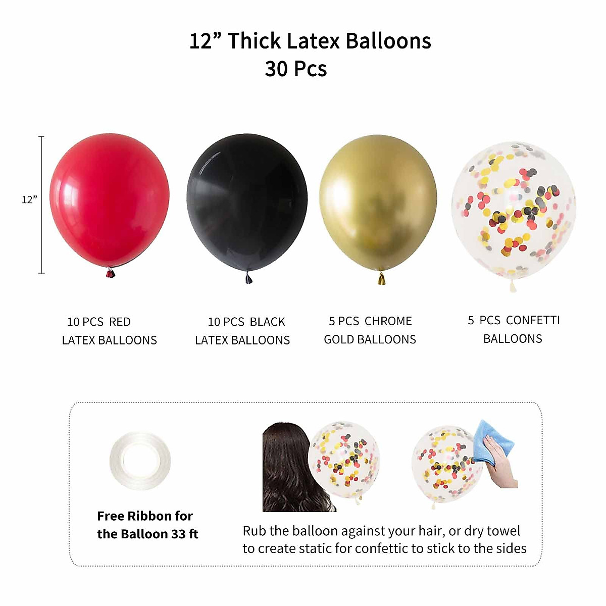 ANSOMO Red Black and Gold Happy Birthday Party Decorations Banner Swirls Balloons for Men Women Boys Girls Him Her