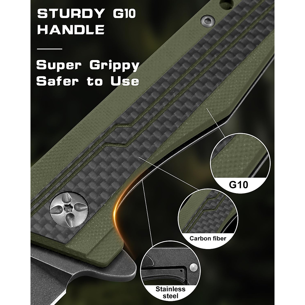 Dispatch Tactical Pocket Knife with Clip, 2.83 Inch 8Cr13MoV Reverse Tanto Blade with Carbon Fiber and G10 Handle, EDC Folding Pocket Knife for Men Women Flipper Pocketknife