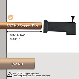 YASINU Slip On Diverter Tub Spout, Sleek Square Design for Bathroom, Fits 1/2" Copper Pipe (5/8" OD), Child-Safe Rounded Edges, Easy Installation, Matte Black