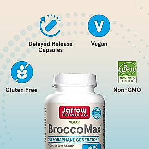 Jarrow Formulas BroccoMax Sulforaphane Generator 35 mg With Sulforaphane Glucosinolate and Myrosinase, Dietary Supplement for Liver Health Support, 120 Delayed Release Veggie Capsules, 60 Day Supply