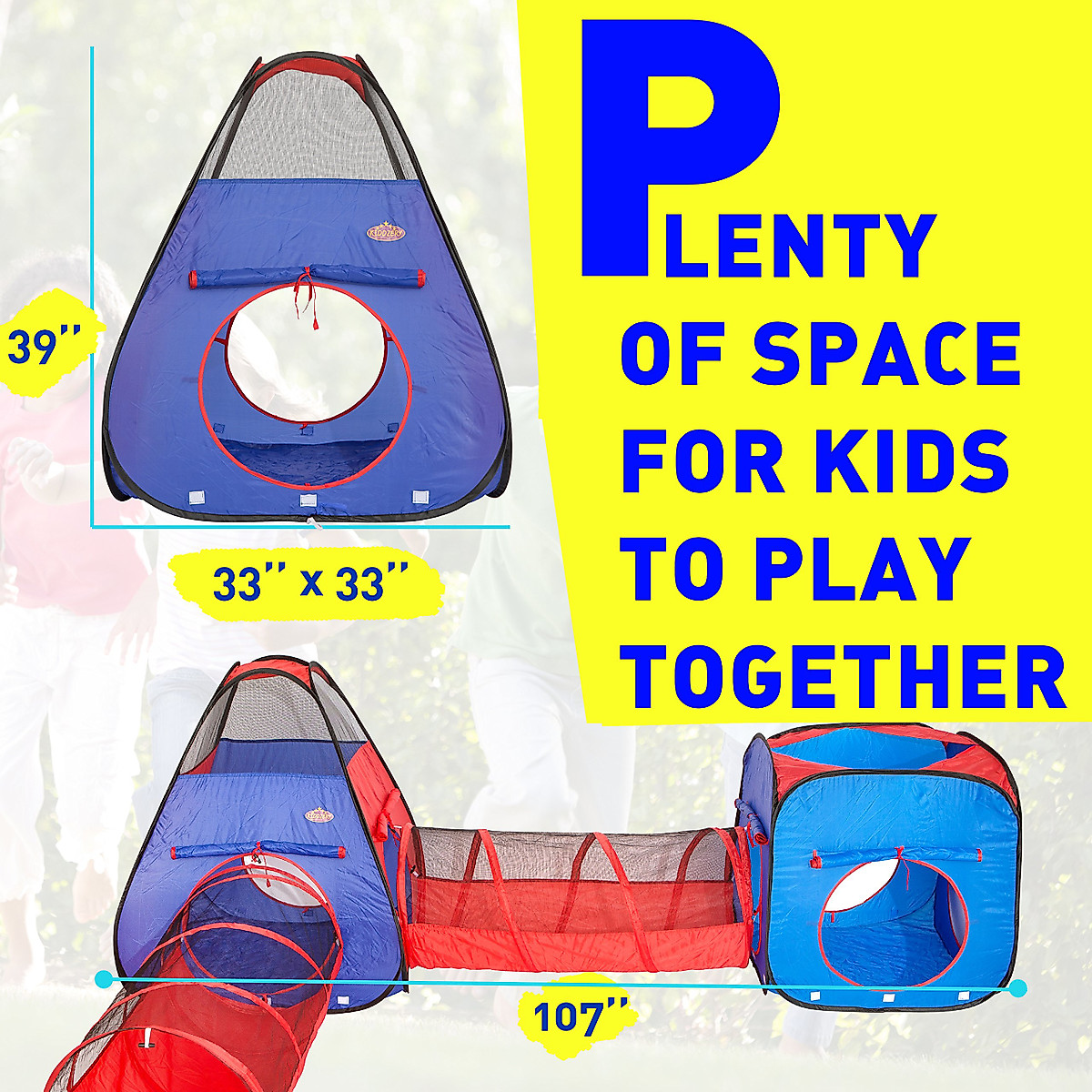 Kiddzery 4pc Kids Play tent Pop Up Ball Pit - 2 Tents + 2 Crawl Tunnels - Children Tent for Boys & Girls, Kids Toddlers & Baby, Large Playhouse For Indoor & Outdoor With Carrying Case, Great Gift Idea