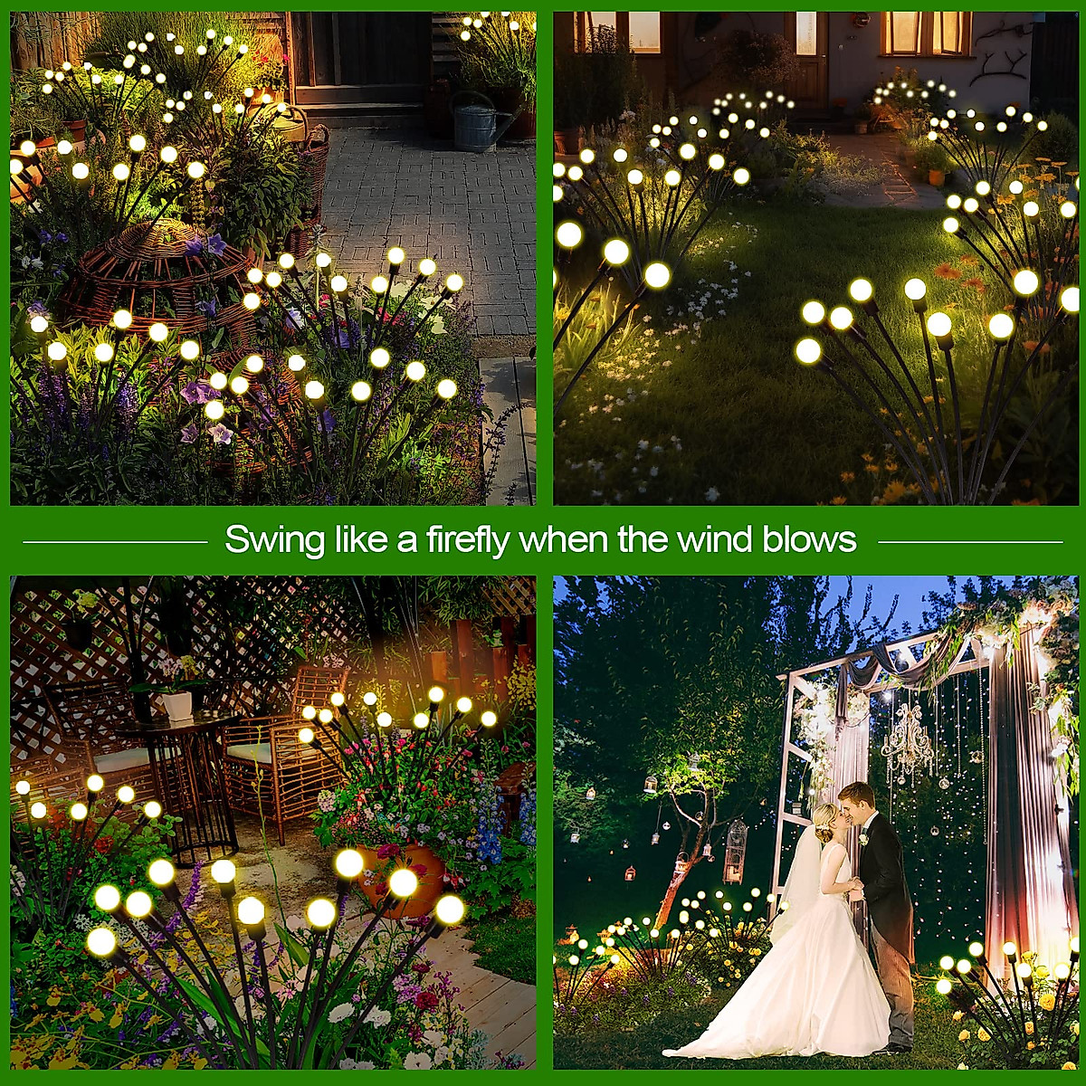 Salangae Solar Garden Lights, Solar Firefly Lights 4 Pack 40 LEDs, Sway by Wind, Solar Swaying Lights with IP65 Waterproof, Yard Patio Pathway Decoration, High Flexibility Iron Wire, Warm White