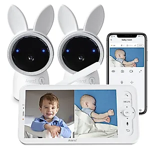 ARENTI Split-Screen Video Baby Monitor, Audio Monitor with Two 2K UHD WiFi Cameras,5" Color 720P Display,Night Vision,Cry Detection,Motion Detection,Temp&Humidity Sensor,Two Way Talk,App Control