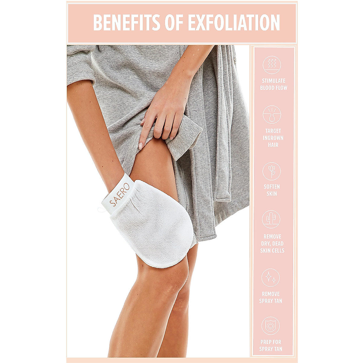 SAERO Exfoliating Glove (2pcs) - 100% Vegan Viscose Body Scrub Glove – Traditional Kessa Korean Washcloth – Ideal for Self-Tan Removal & Keratosis Pilaris Treatment