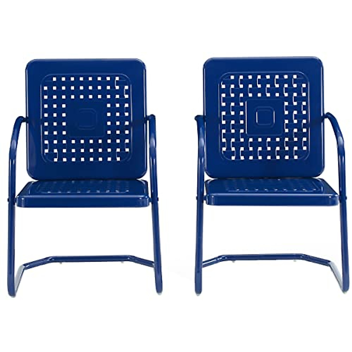 Crosley Furniture Bates 2-Piece Outdoor Chair Set, Retro Metal Patio Chairs for Dining, Porch, Deck, Balcony, Navy Gloss