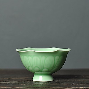 Celadon Kung Fu Teacups 2.5-Ounce Intaglio with Lotus Sake Cups (Green)