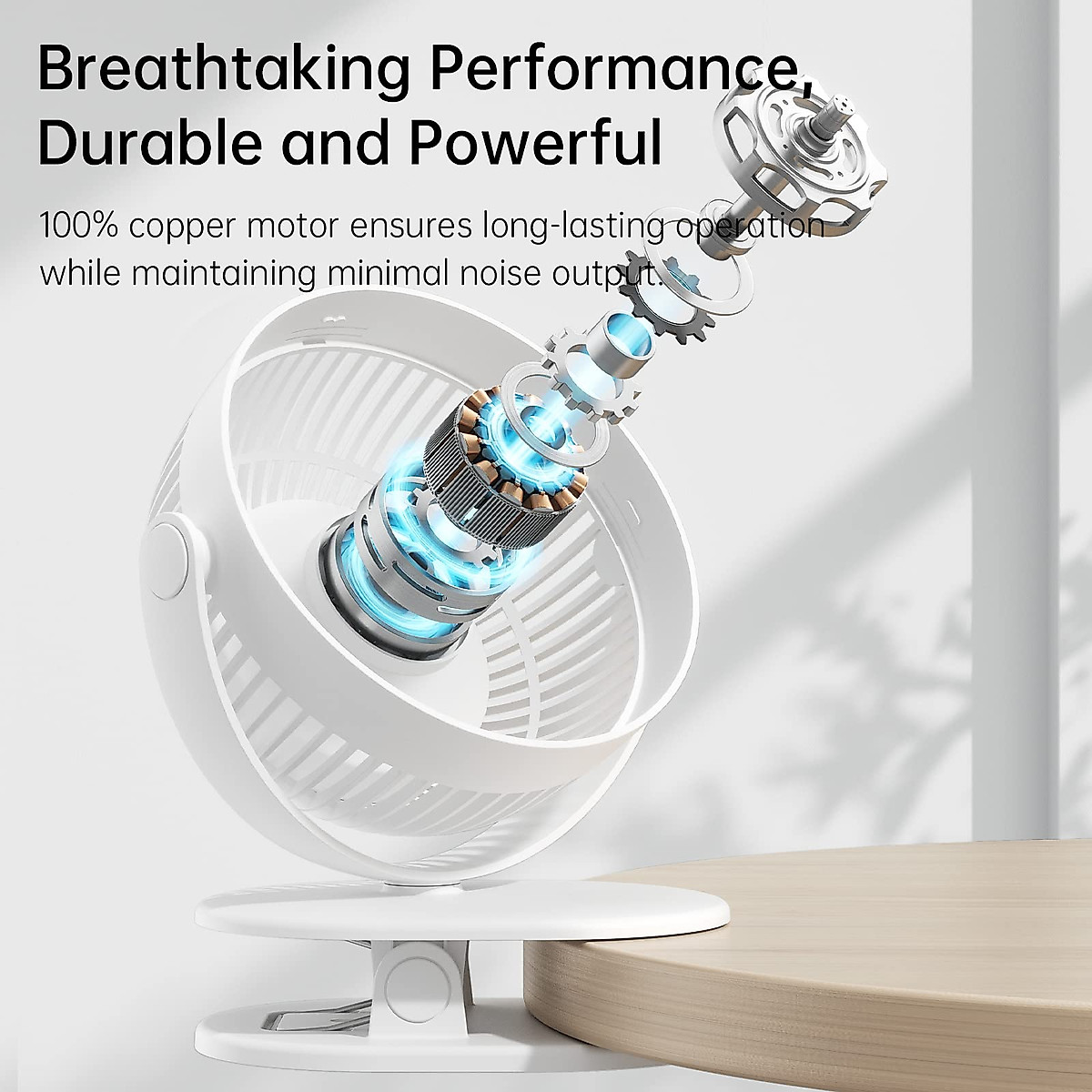 JISULIFE 3 IN 1 Clip On Fan [Clip/Desk/Hang] 4000mAh Battery Operated Baby Fan with Adhesive Hooks Gifted, 6-inch USB Rechargeable Mini Fan for Stroller/Car/Office/Dorm/Bedroom-White(1 Pack)