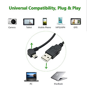 1.64feet Mini USB Right Angle USB A Male to Mini USB B 5Pin Male Charging Cable Adapter Left Angle Data Charge Sync Cable Mini USB Cable - A to Mini B (Left Angle(0.5m/1.64Feet))