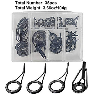 THKFISH Rod Repair Kit Rod Tip Repair Kit Ceramics Tips Stainless Steel Carbon Spinning Rod Guides Fishing Rod Repair Kit Black 35pcs