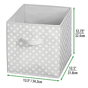 mDesign Soft Fabric Closet Storage Organizer Cube Bin Box, Handle - Storage for Baby Child/Kids Room, Nursery, Toy Room, Furniture Units, Shelf - 12.75" High - 2 Pack - Gray/White Polka Dots