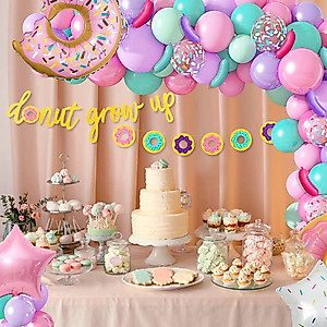Donut Birthday Party Decorations, 116Pcs Donut Balloons Garland Grow Up Party Supplies Donut Banner Pink Blue Confetti Pearlescent Foil Balloons for Sweet Birthday Party Baby Shower Decorations